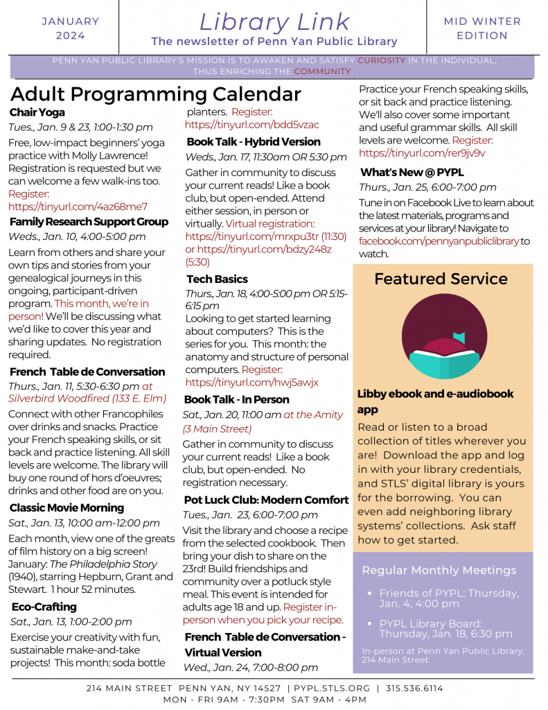 Library Link Newsletter – Penn Yan Public Library